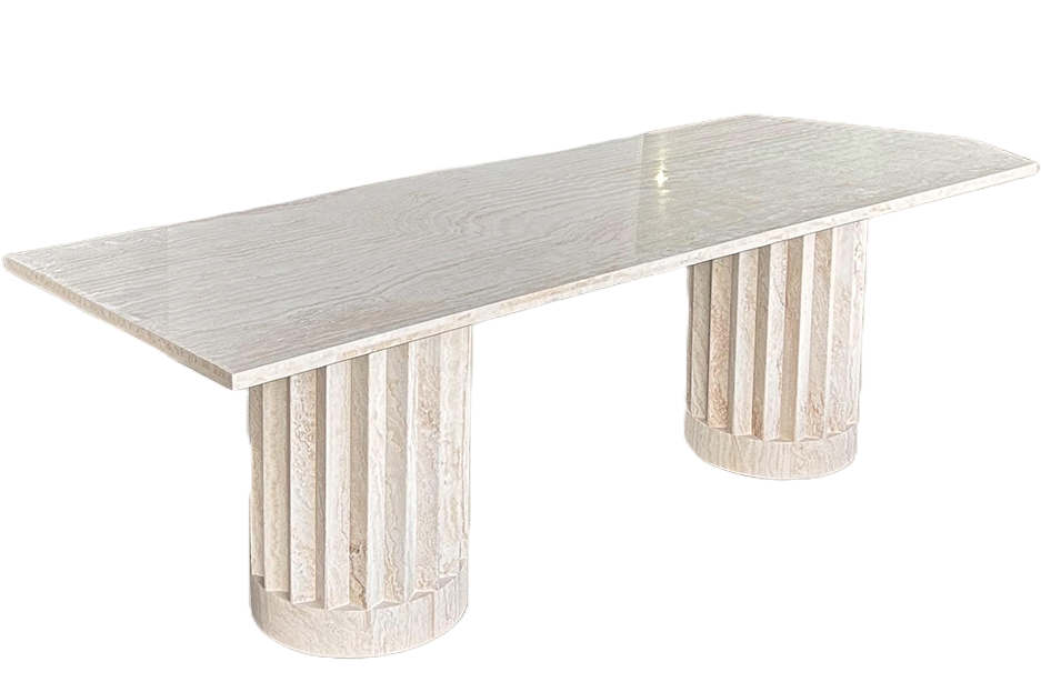 Beige Travertine Honed Marble Dining Table – Chateau Furniture Bahrain